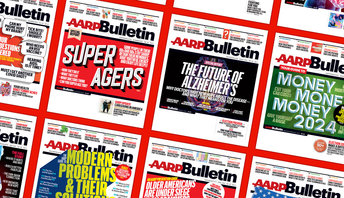 Aarp Bulletin Logo A Woman Removes Her Mail, Including A Copy Of The